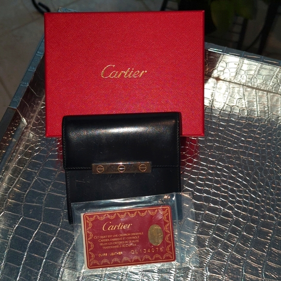 Cartier | Bags | Cartier Black Bifold Wallet With Card And Box | Poshmark